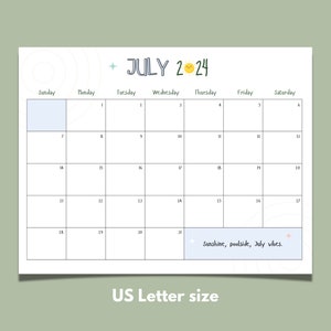 JULY Calendar 2024, Editable and Printable Summer Calendar for Kids ...