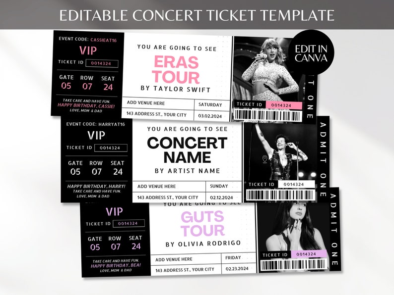 Editable Concert Ticket Canva Template, Custom Concert Ticket, Concert ...