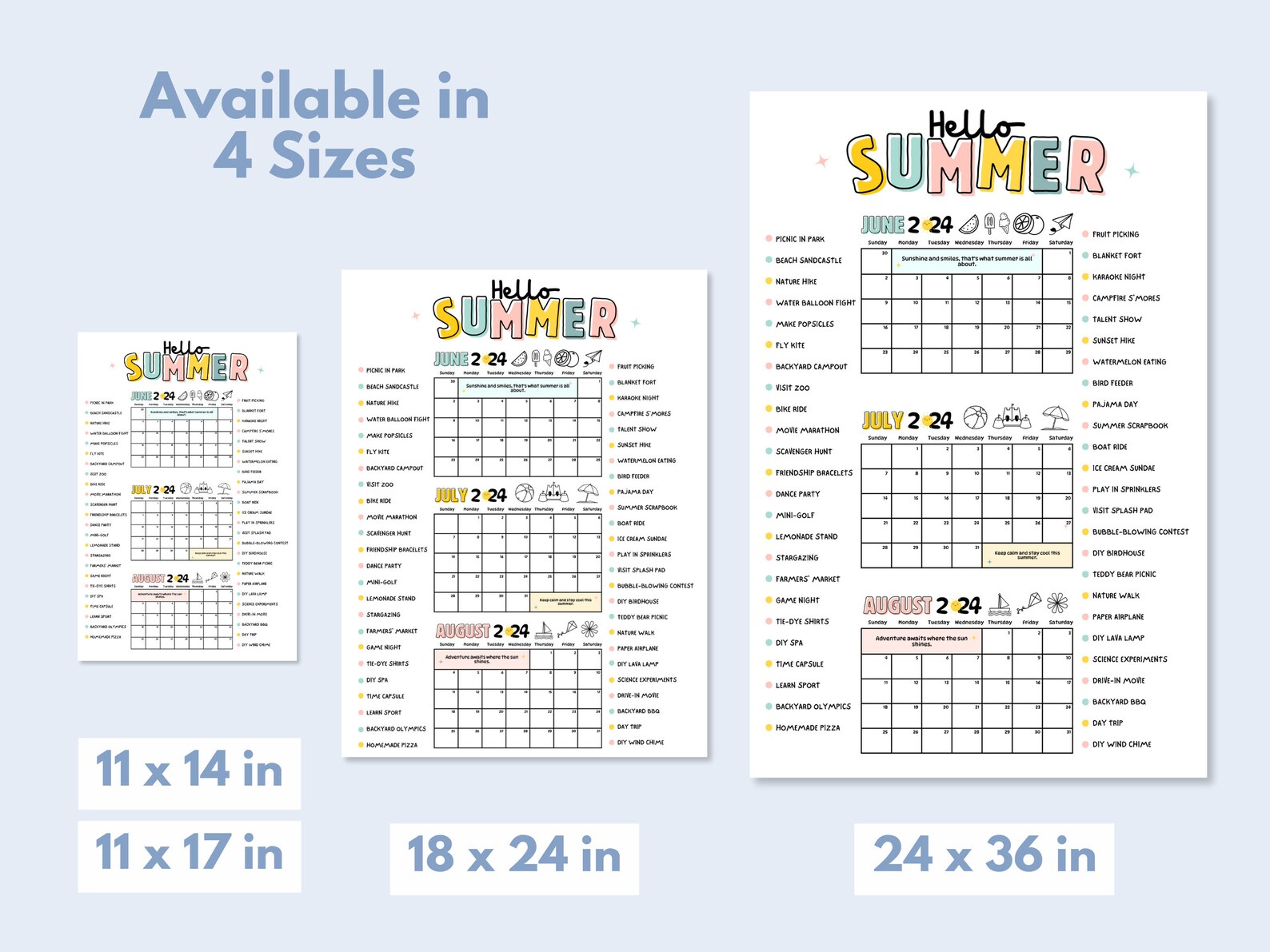 Summer Bucket List for Kids, Editable and Printable Summer Calendar ...