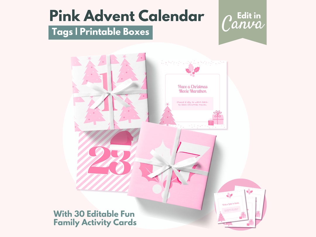 Pink Advent Calendar Printable Christmas Countdown Pink Christmas DIY ...