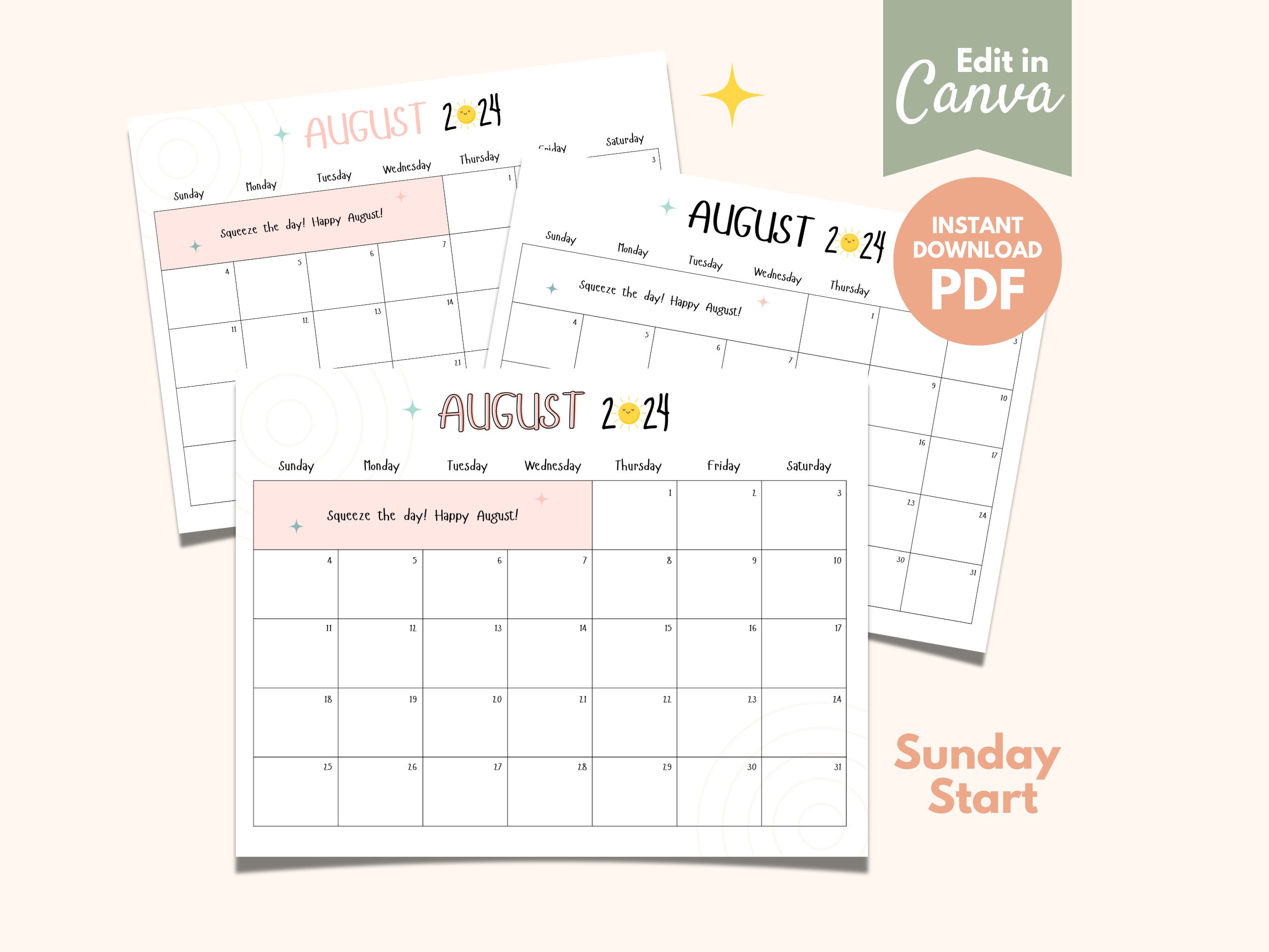 Editable August Calendar 2024, Printable Summer Calendar for Kids ...