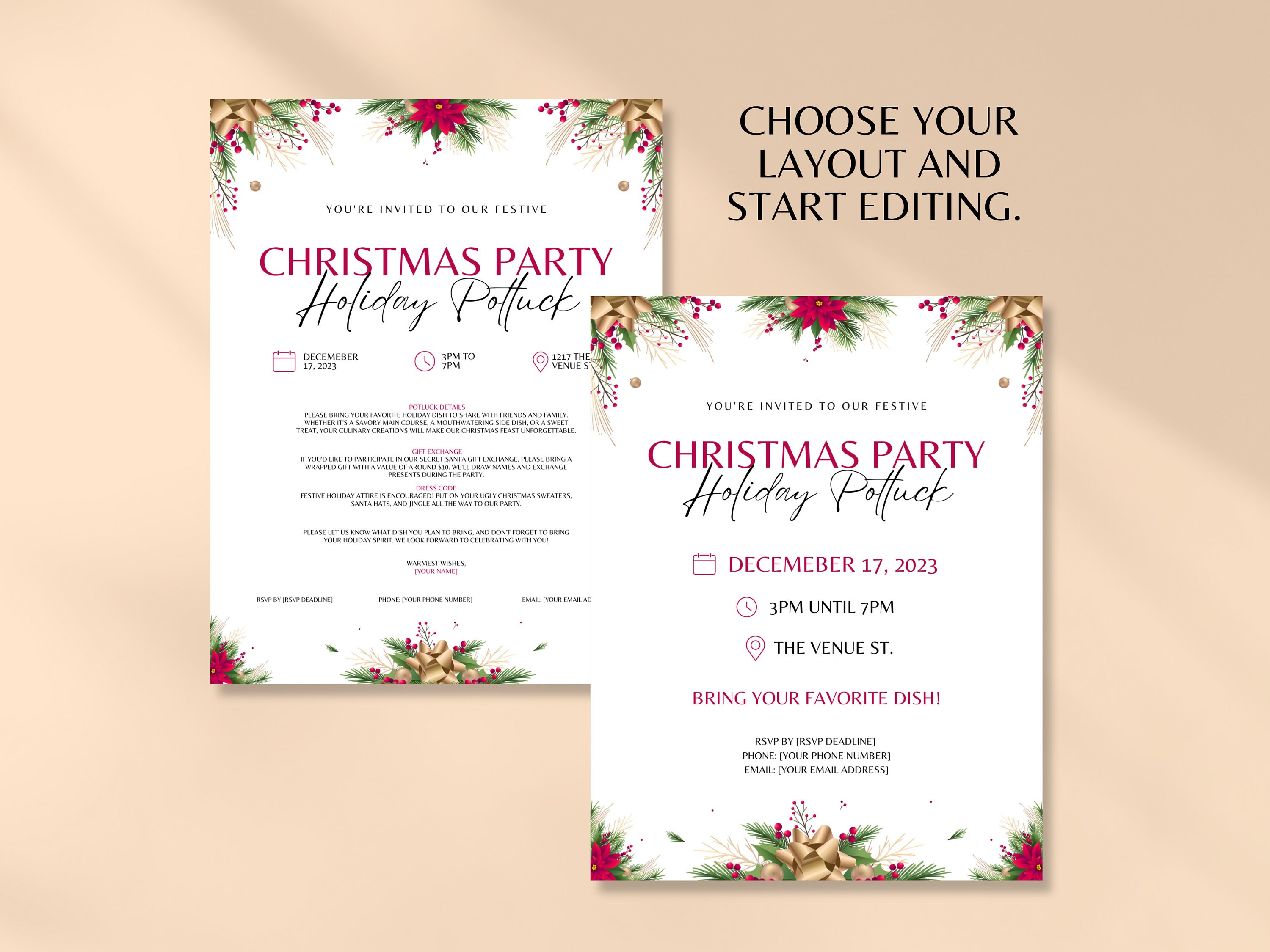 Potluck Invitation Template, Editable and Printable Potluck Invitation ...