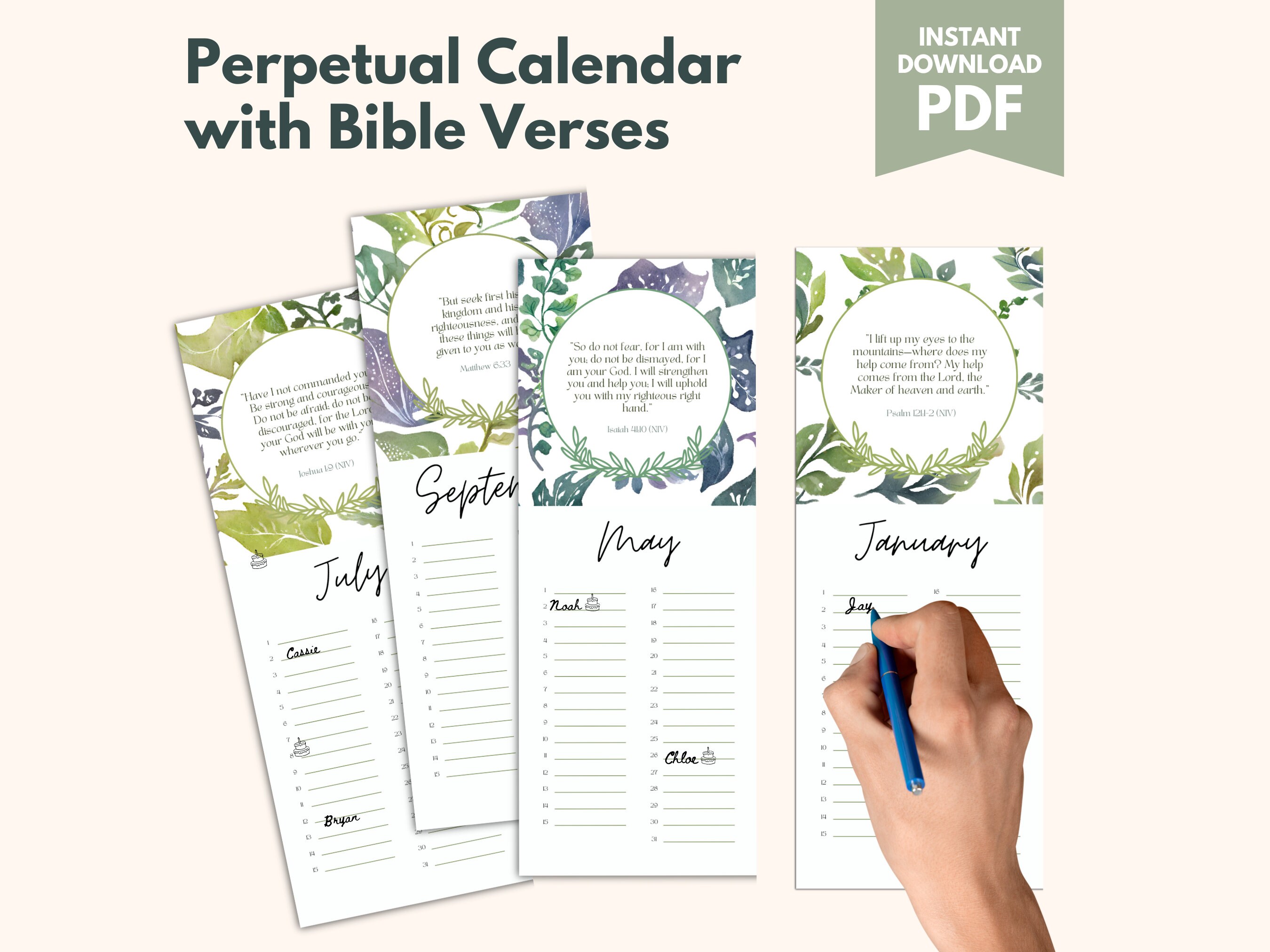 Perpetual Calendar With Bible Verses, Forever Calendar With Bible ...