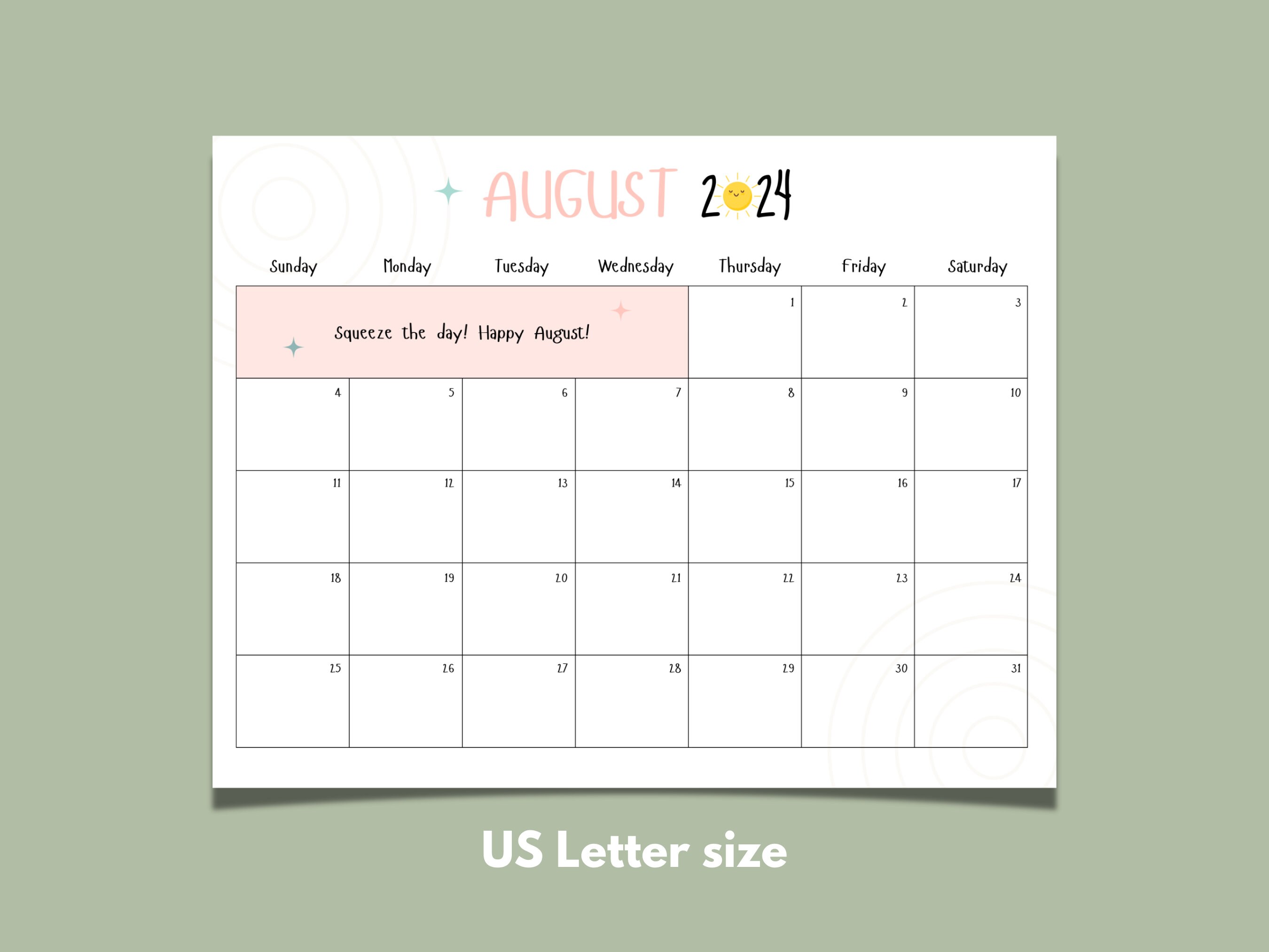 Editable August Calendar 2024, Printable Summer Calendar for Kids ...