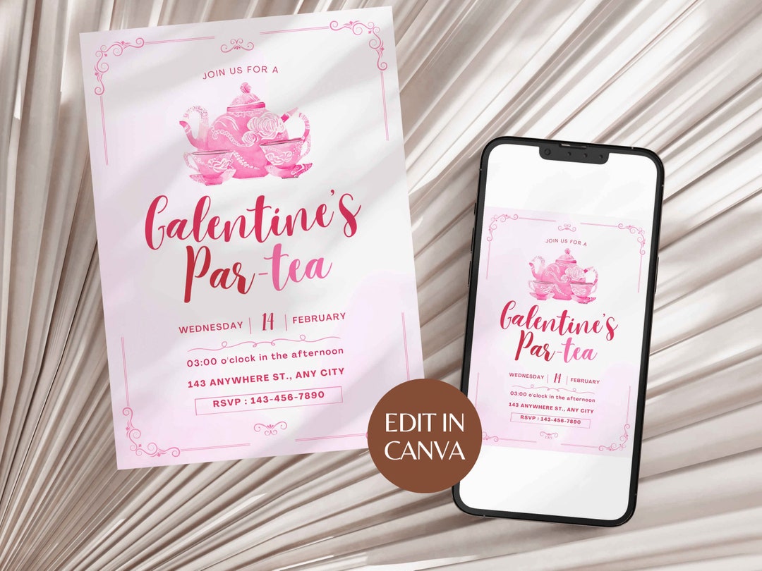Editable Galentines Day Tea Party Invitation Canva Template, for Girl ...