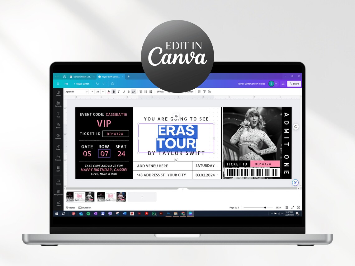 Editable Concert Ticket Canva Template, Custom Concert Ticket, Concert ...