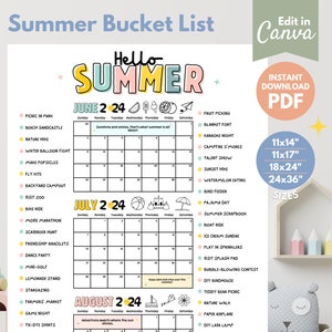 Summer Bucket List for Kids, Editable and Printable Summer Calendar ...