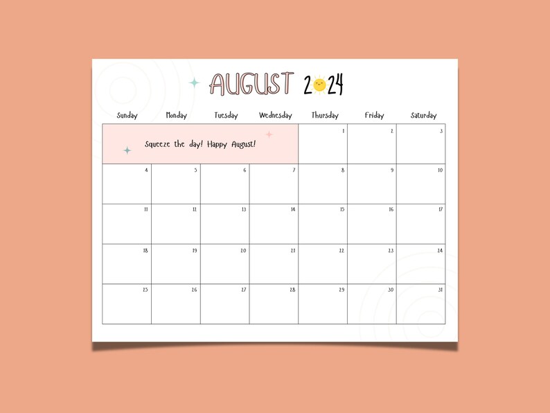 Editable August Calendar 2024, Printable Summer Calendar for Kids ...