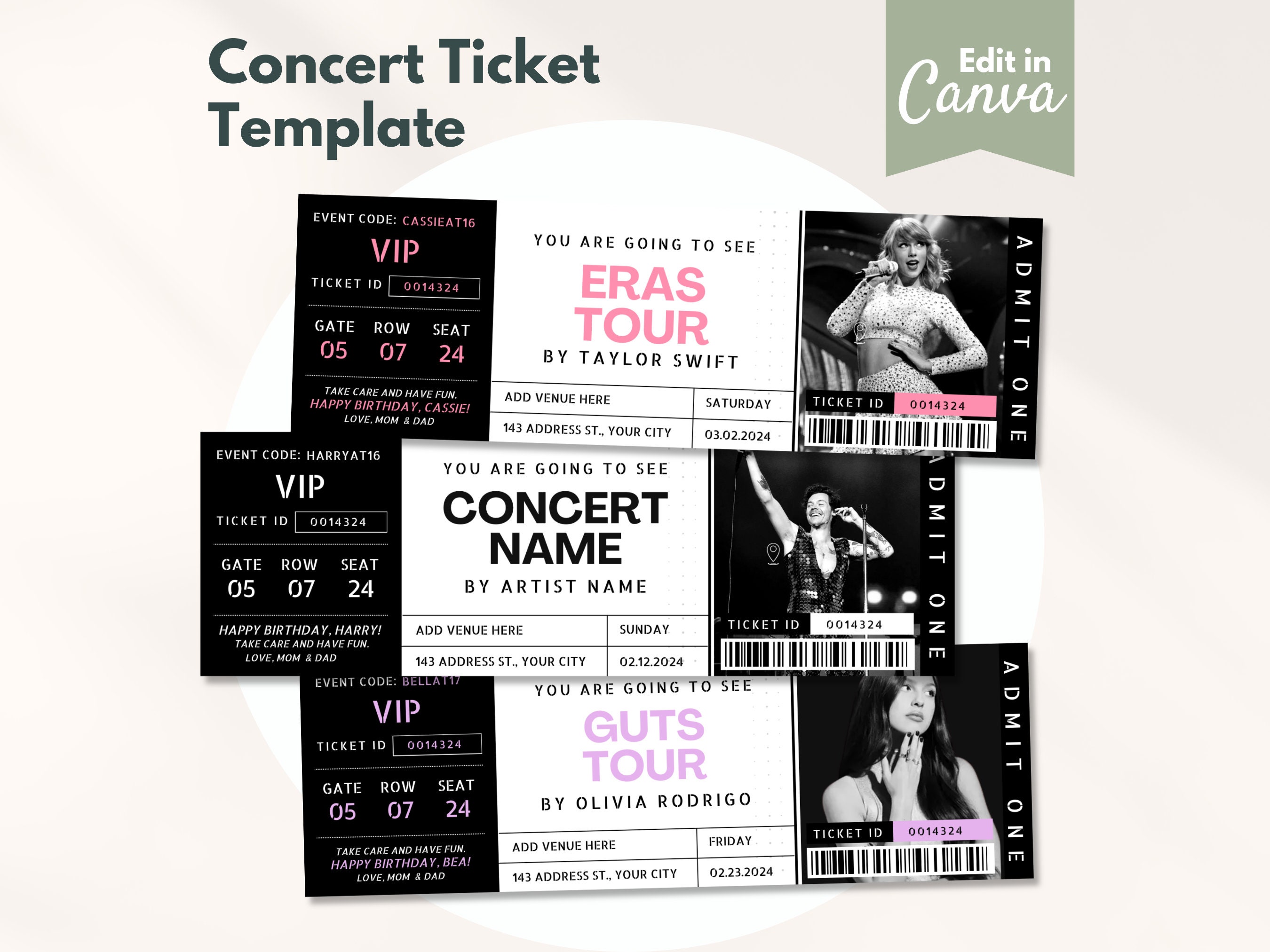 Editable Concert Ticket Canva Template, Custom Concert Ticket, Concert ...