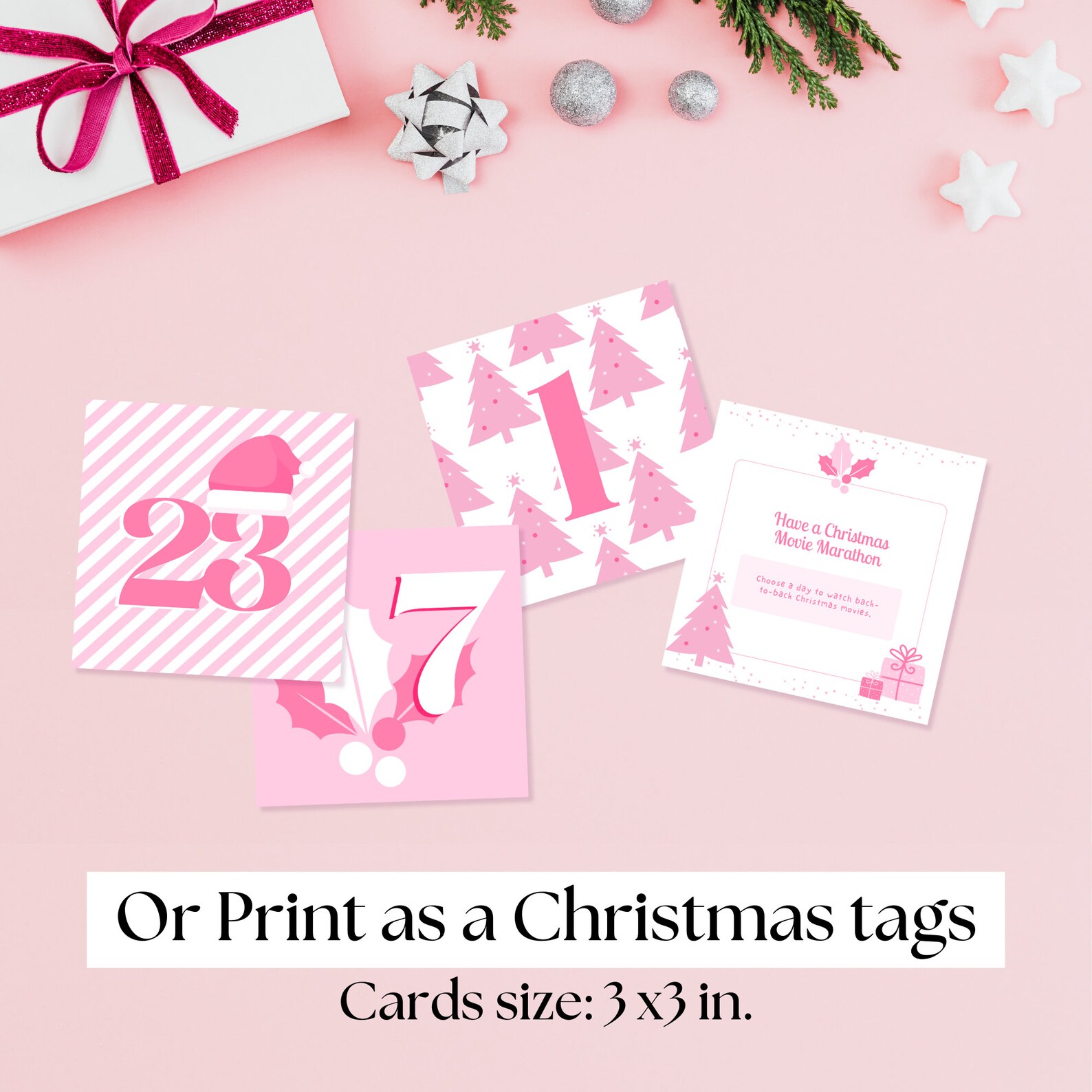 Pink Advent Calendar Printable Christmas Countdown Pink Christmas DIY ...