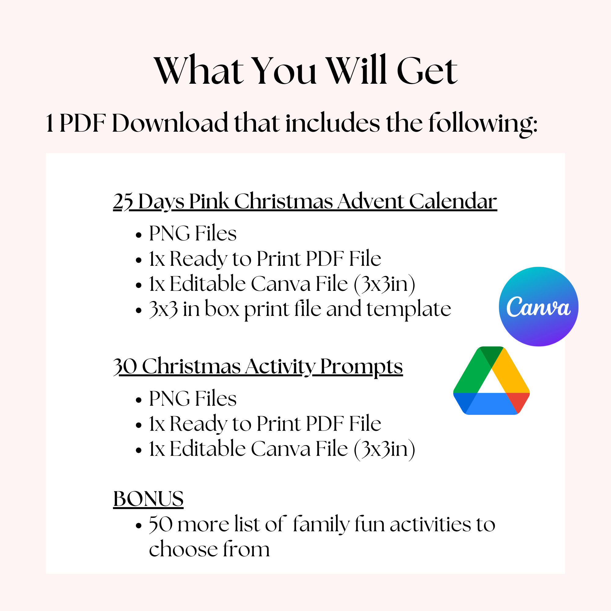 Pink Advent Calendar Printable Christmas Countdown Pink Christmas DIY ...