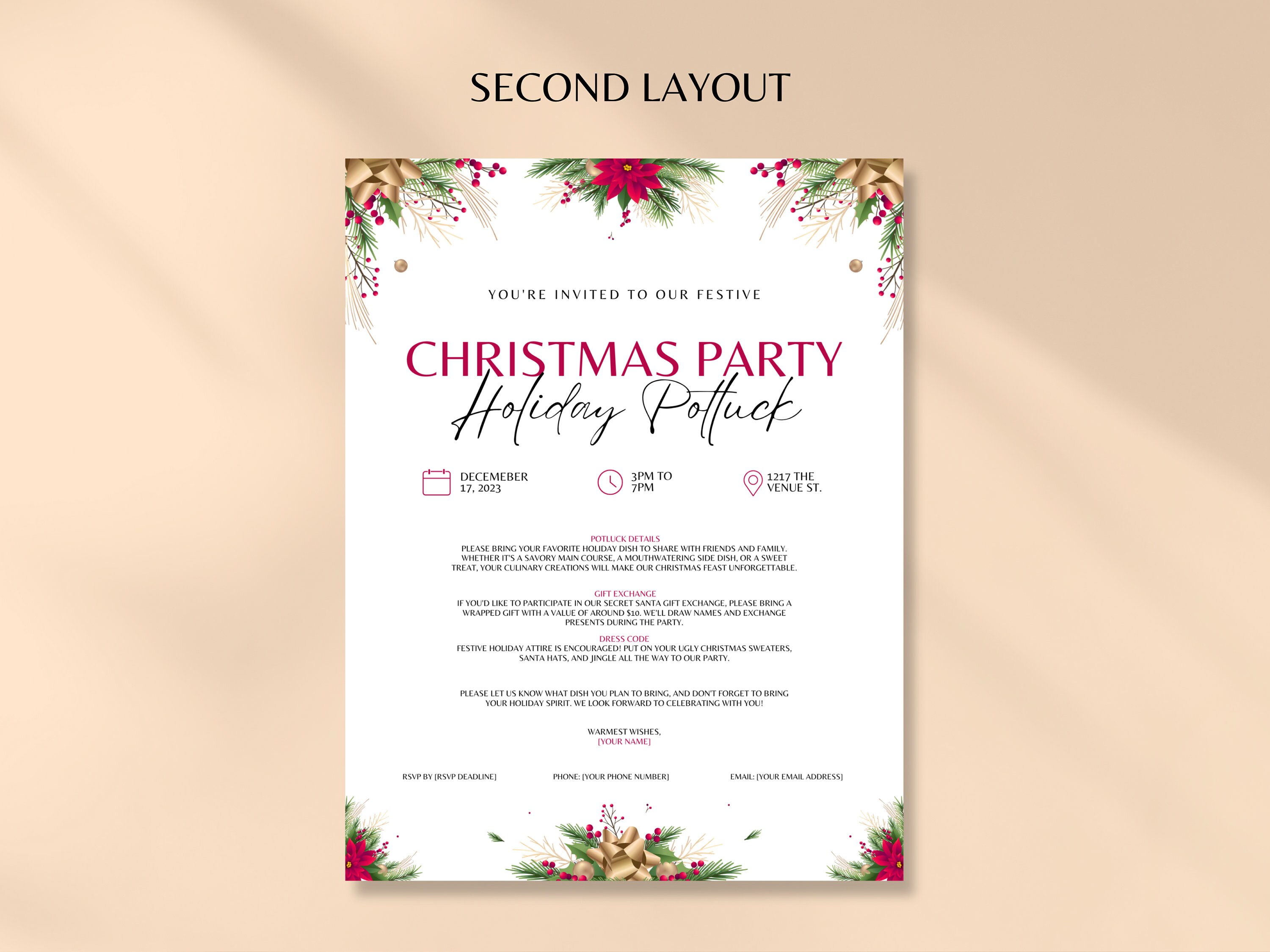 Potluck Invitation Template, Editable and Printable Potluck Invitation ...