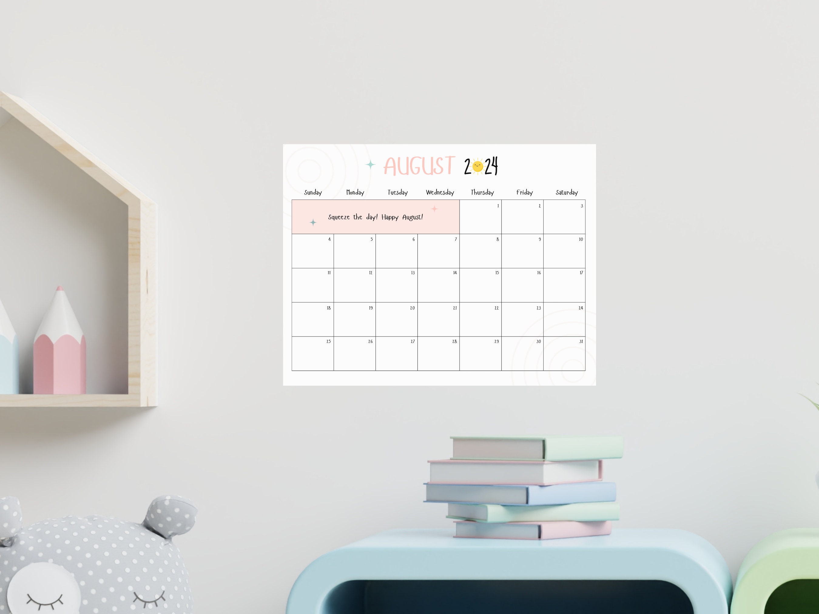 Editable August Calendar 2024, Printable Summer Calendar for Kids ...