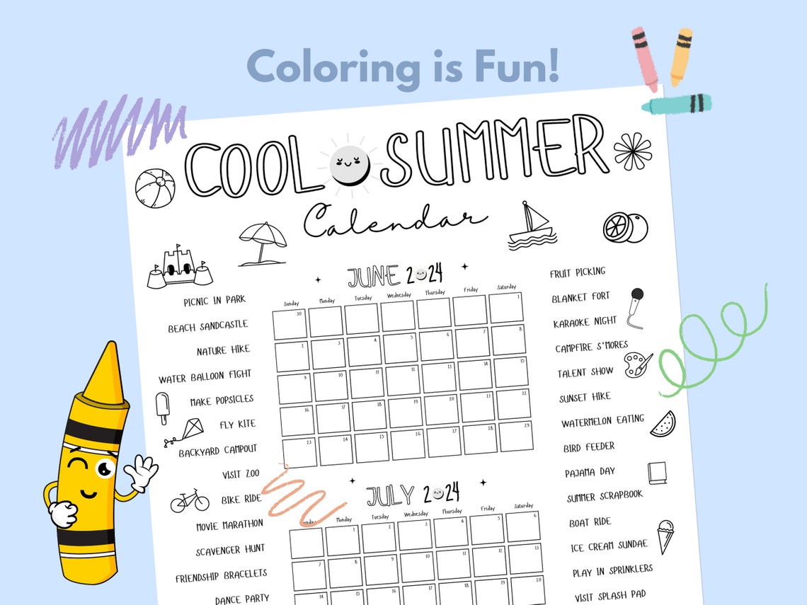 Summer Bucket List Poster 2024, Printable Large Wall Calendar With ...