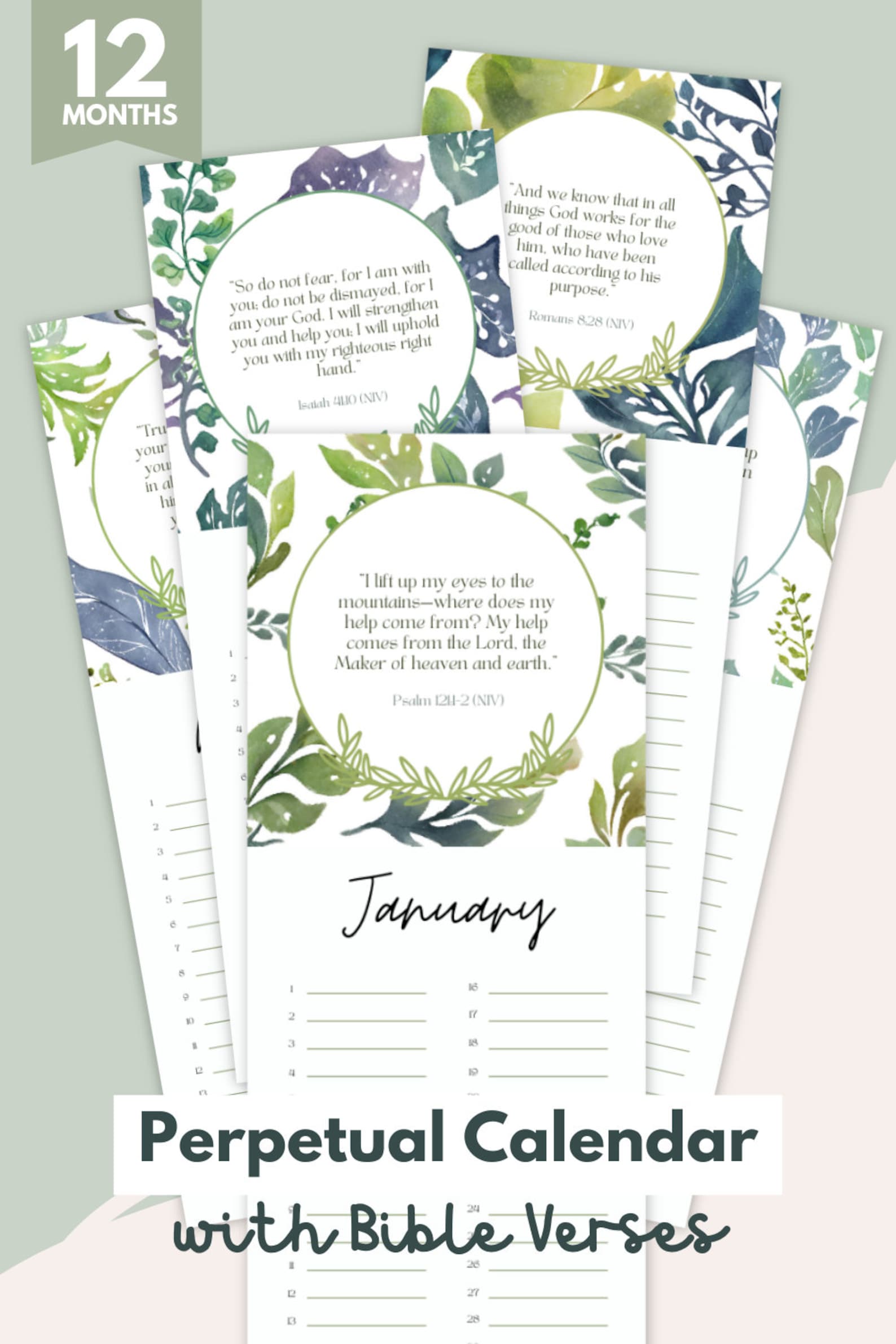 Perpetual Calendar With Bible Verses, Forever Calendar With Bible ...