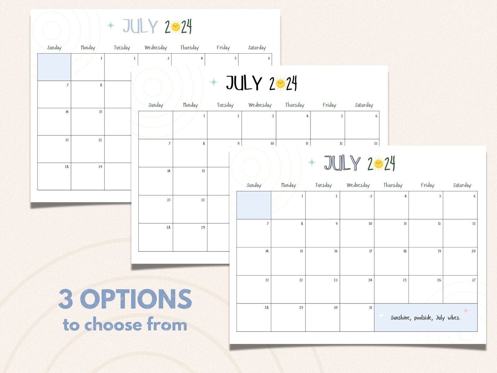 JULY Calendar 2024, Editable and Printable Summer Calendar for Kids ...