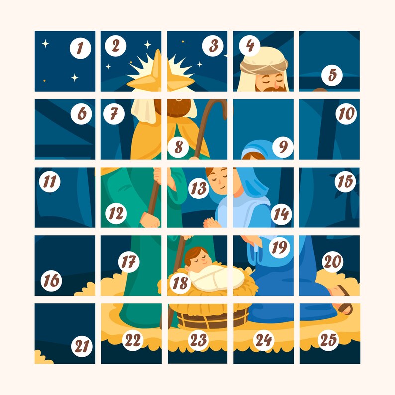 25 Nativity Advent Calendar Printable Cards for Kids Advent Calendar ...