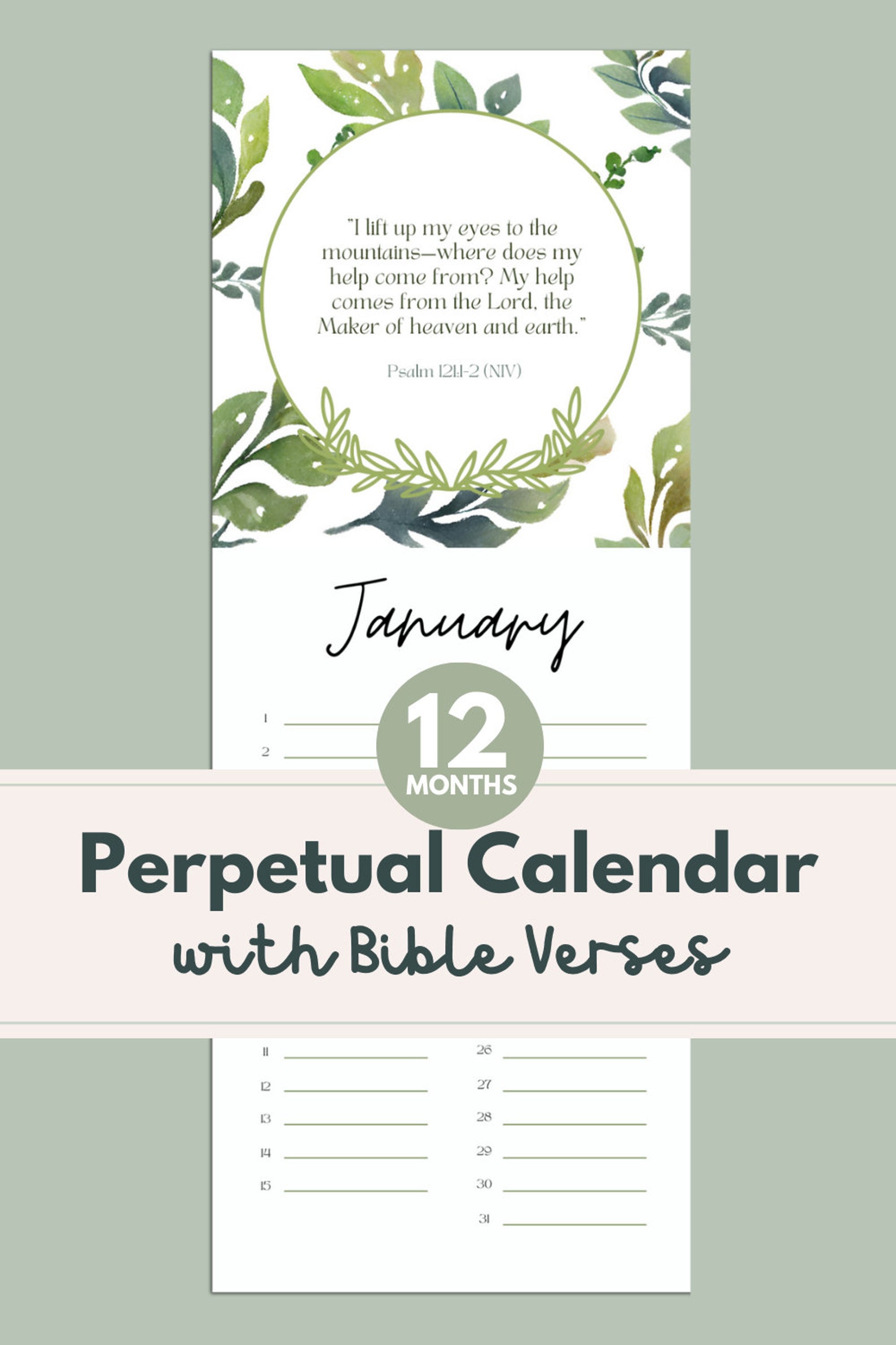 Perpetual Calendar With Bible Verses, Forever Calendar With Bible ...