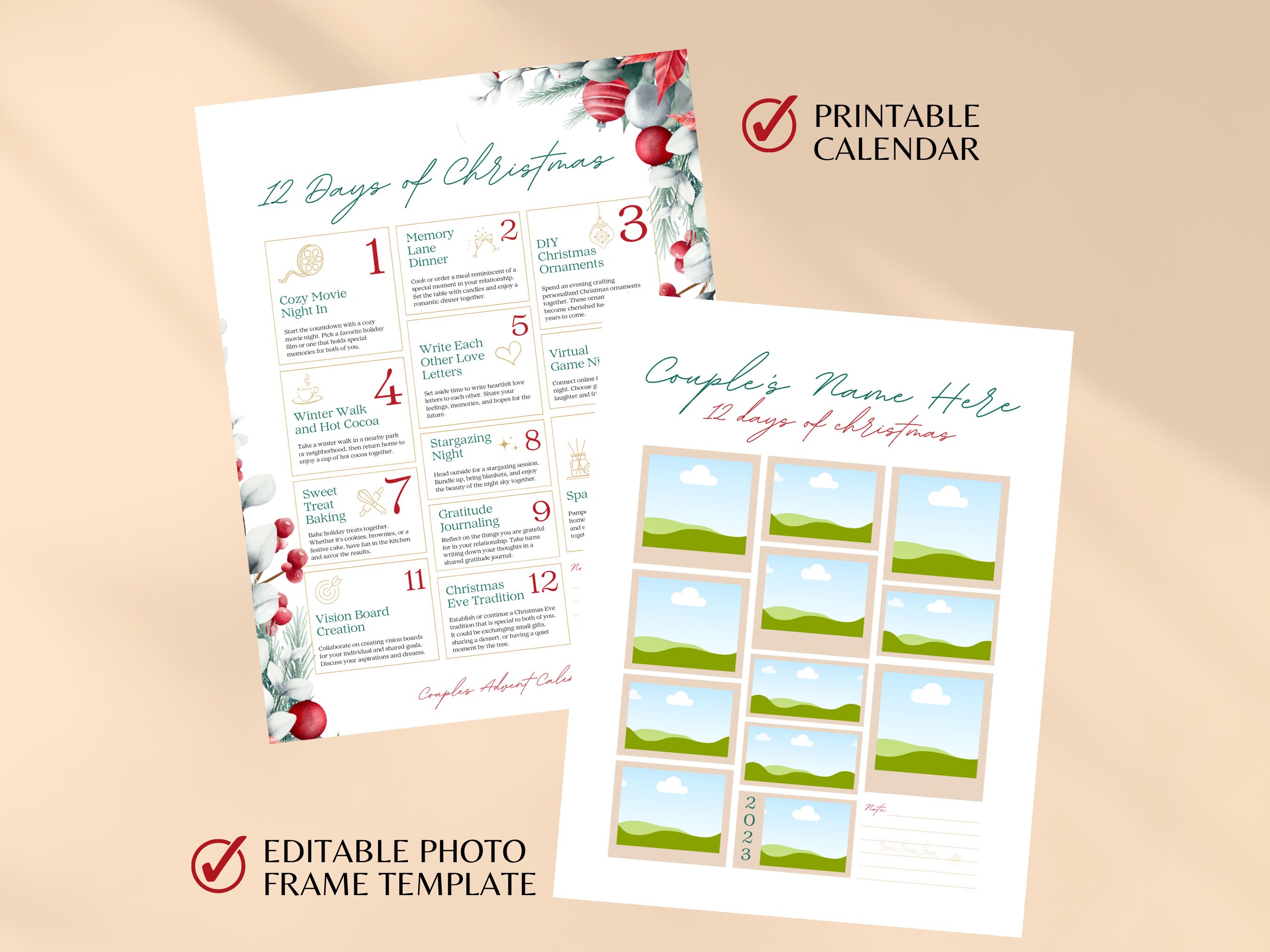 12 Days of Christmas Advent Calendar for Couples Printable Christmas ...