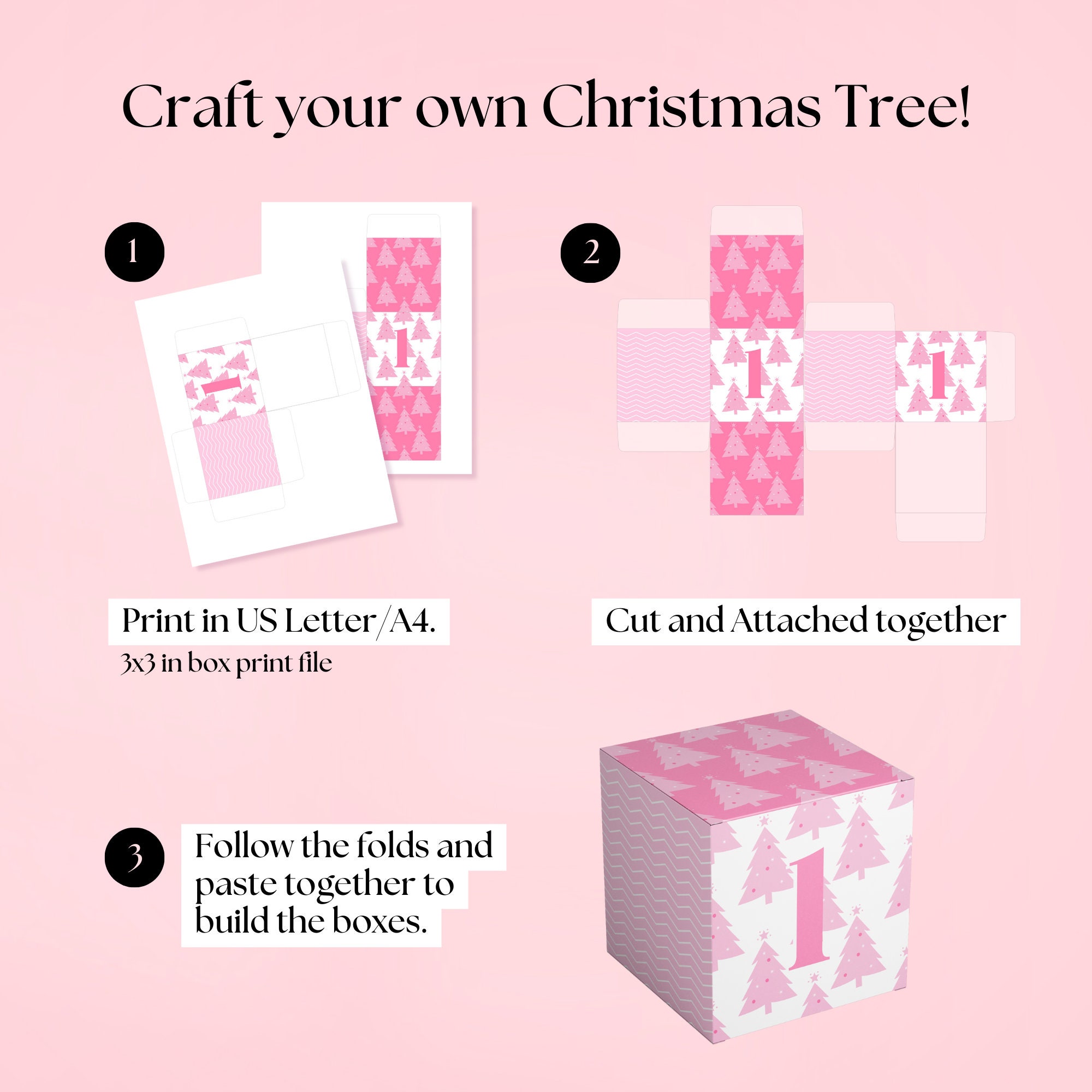 Pink Advent Calendar Printable Christmas Countdown Pink Christmas DIY ...