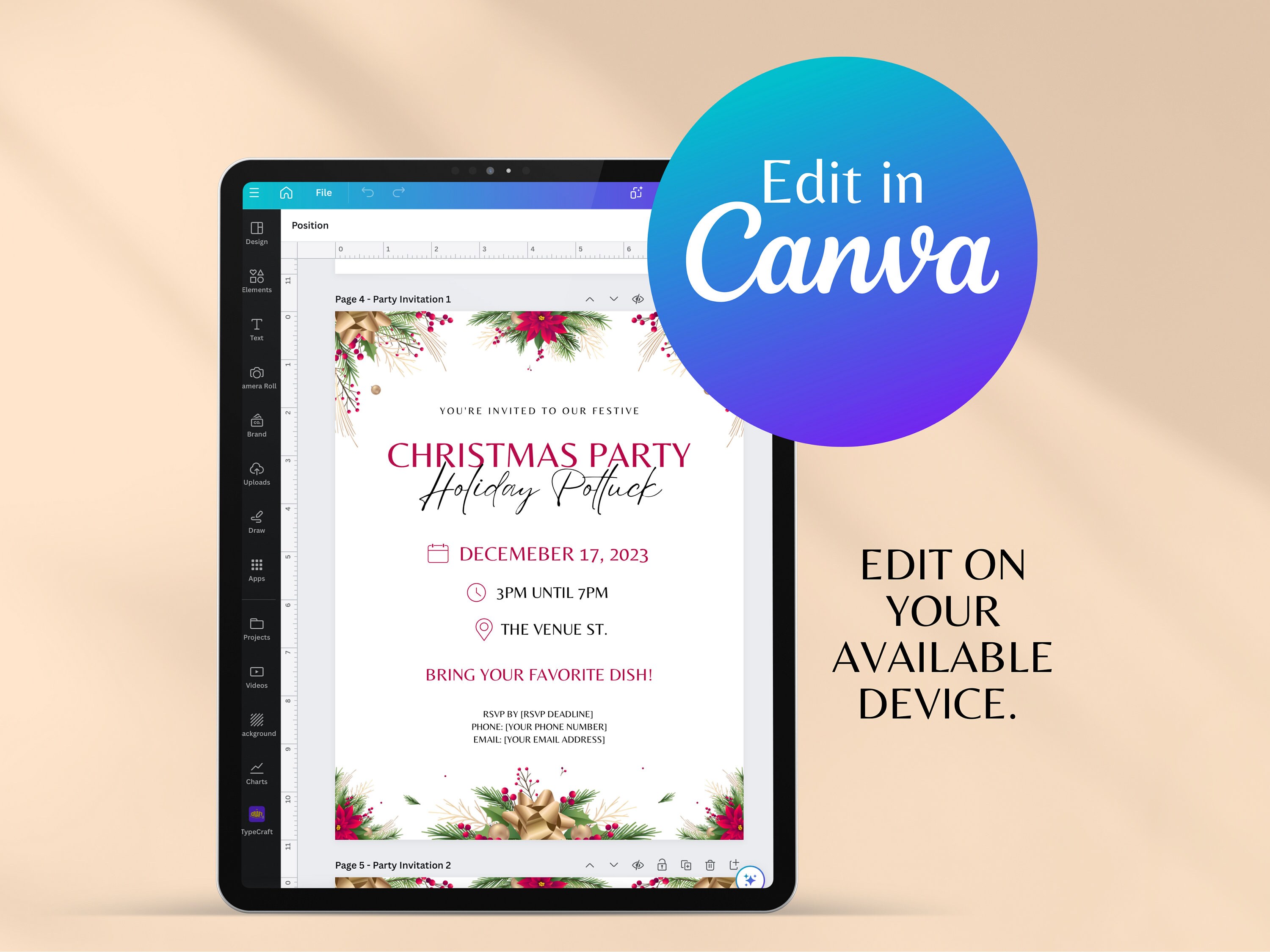 Potluck Invitation Template, Editable and Printable Potluck Invitation ...