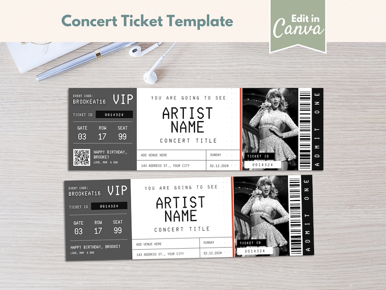 Editable Concert Ticket Canva Template, DIY Event Ticket, Surprise ...