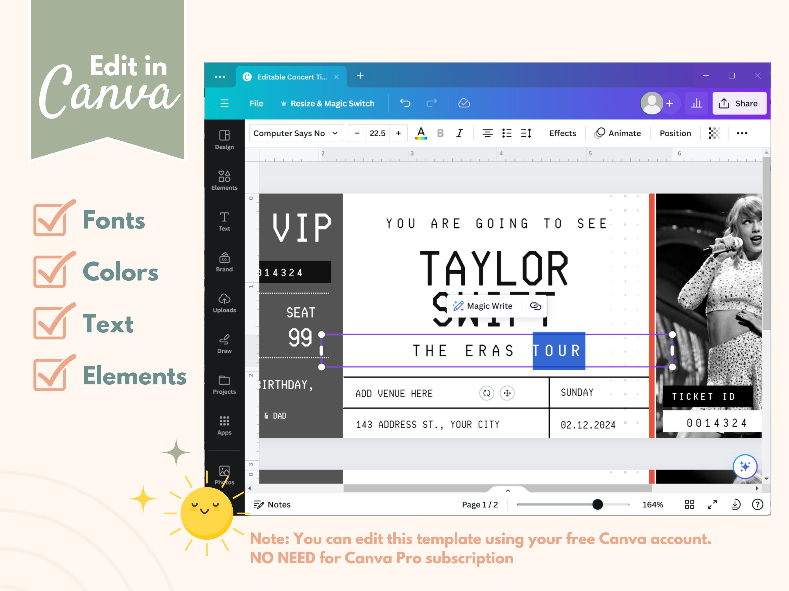 Editable Concert Ticket Canva Template, DIY Event Ticket, Surprise ...