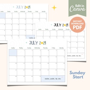 Editable July Calendar 2024, Printable Summer Calendar for Kids, Summer ...