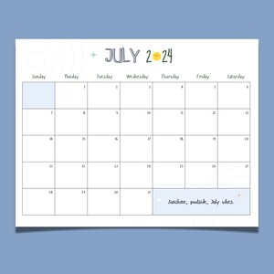 Editable July Calendar 2024, Printable Summer Calendar for Kids, Summer ...