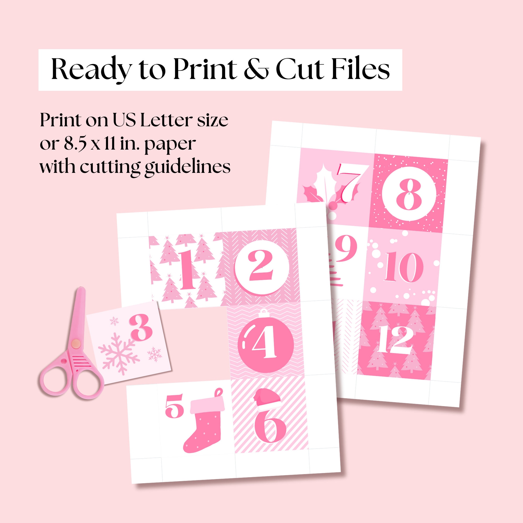 Pink Advent Calendar Printable Christmas Countdown Pink Christmas DIY ...