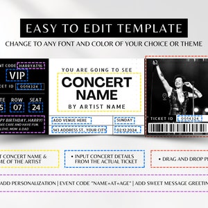 Editable Concert Ticket Canva Template, Custom Concert Ticket, Concert ...
