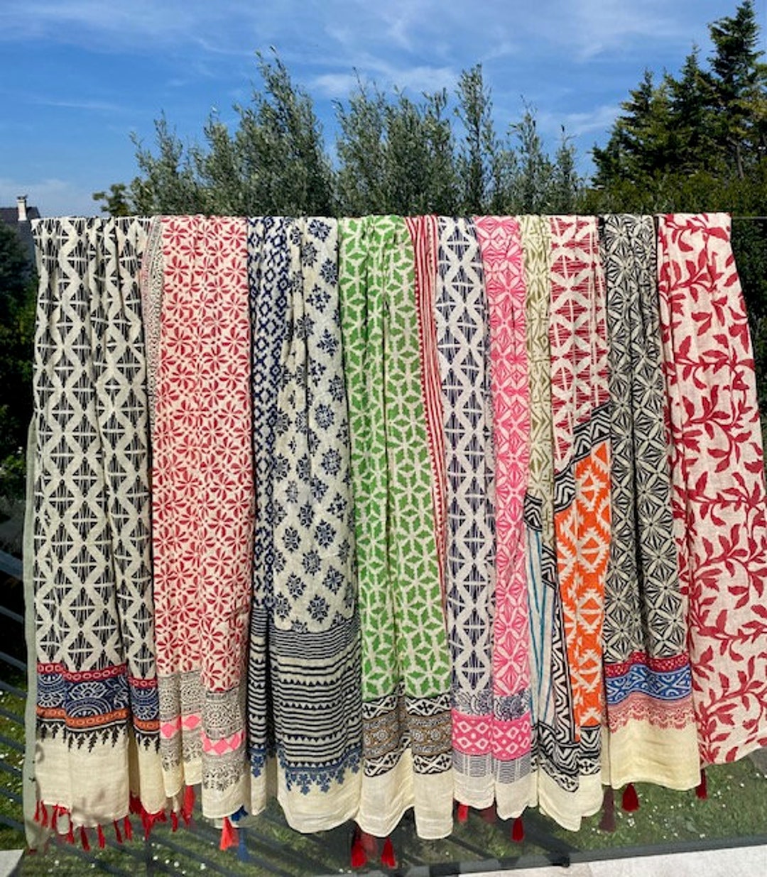 Large Boho Block Print Scarf, Chèche, Women's Scarf, Stole, Pareo ...