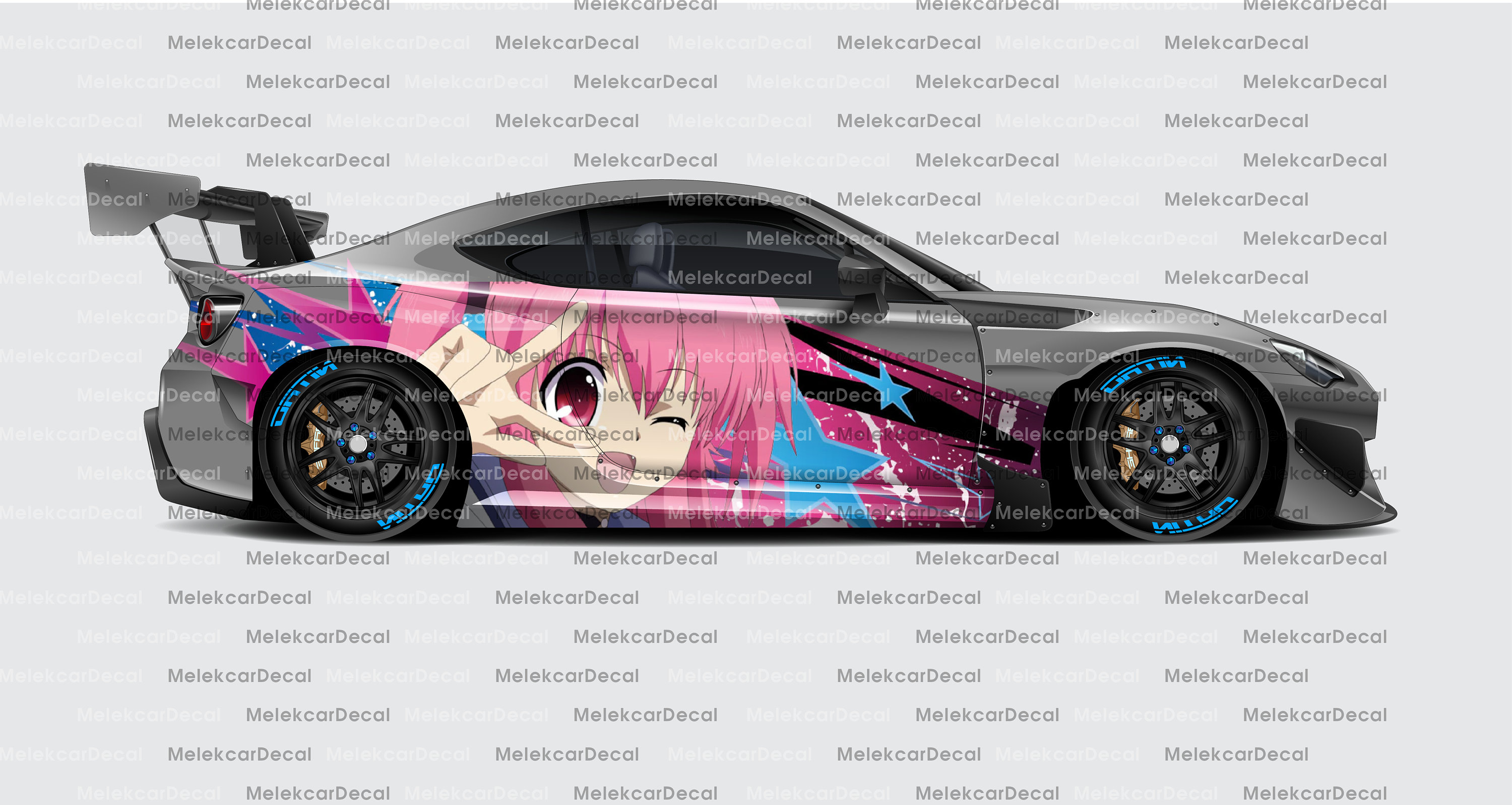 Anime Girl Car Side Wrap Full Color Graphics Vinyl Livery Decal Fit
