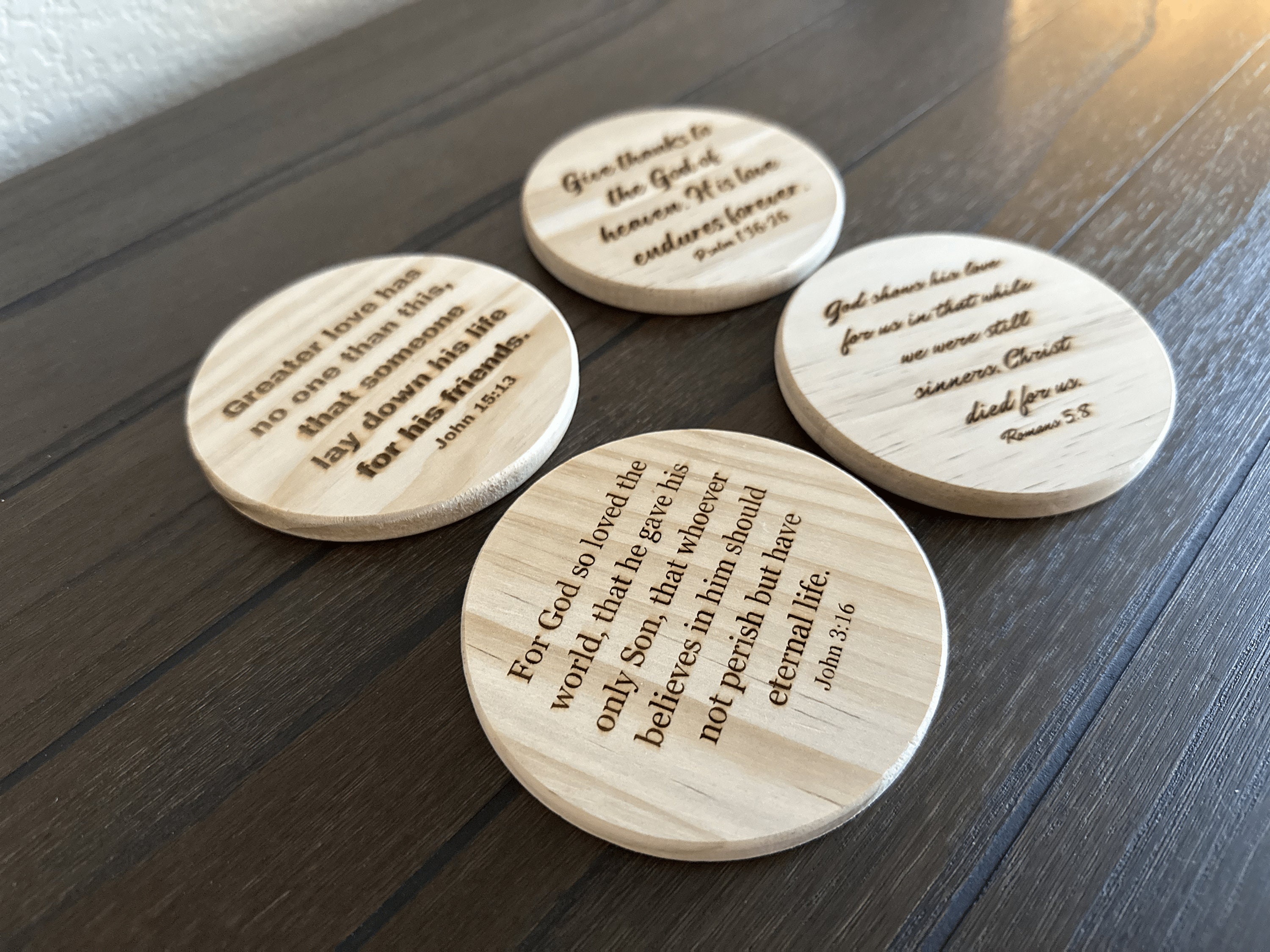 Custom Laser Engraved Bible Verse Wooden Coasters, Coaster Set ...