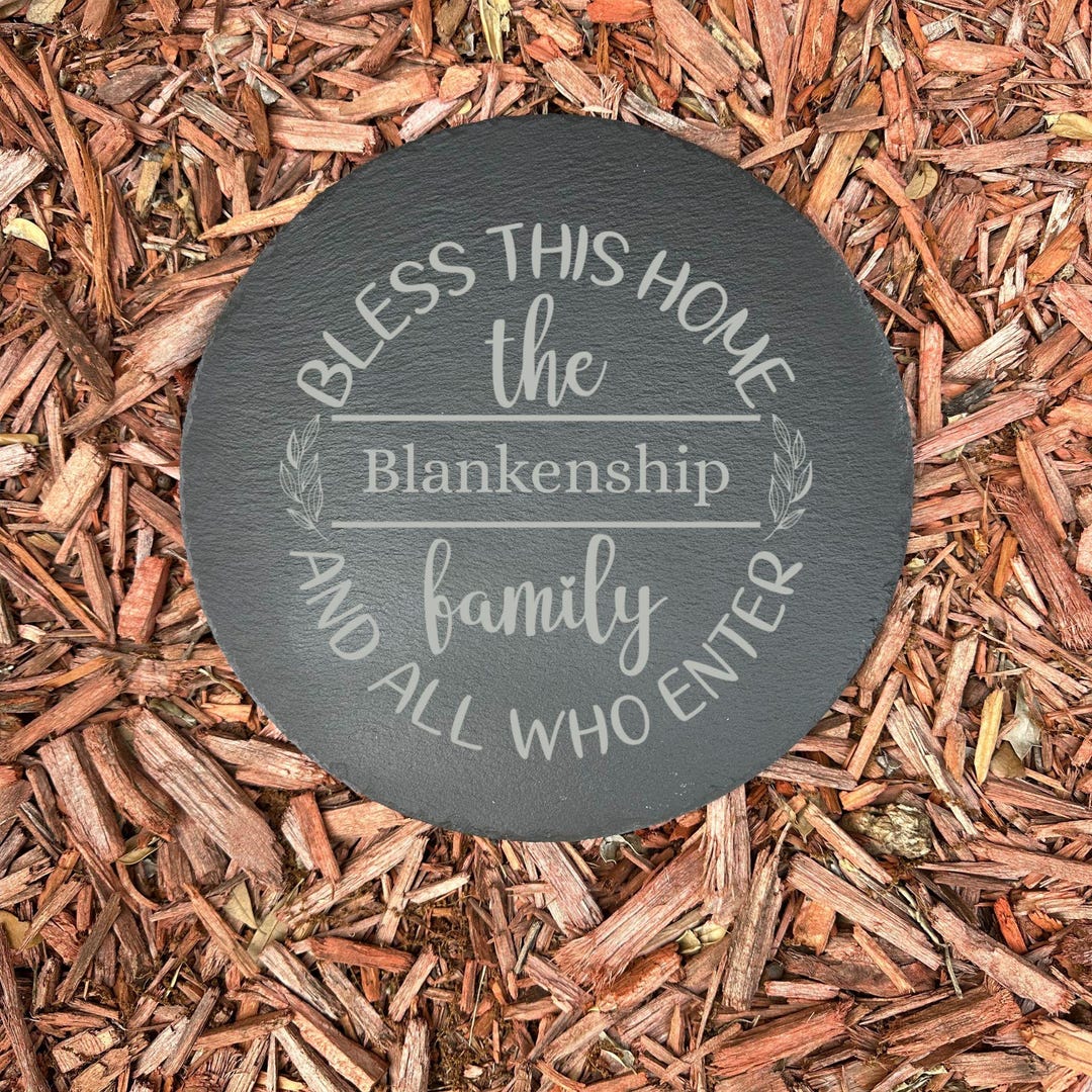 Bless This Home Christian Slate Sign – Personalized Laser Engraved Name ...