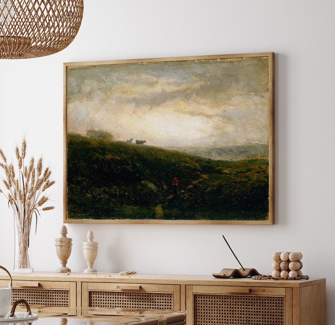 Cows Descending Hillside, Vintage Art Print, Canvas Print Wall Art ...