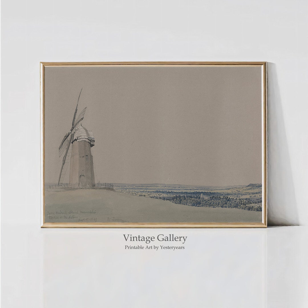 Printable Art, Windmill Vintage Painting Instant Download Digital ...
