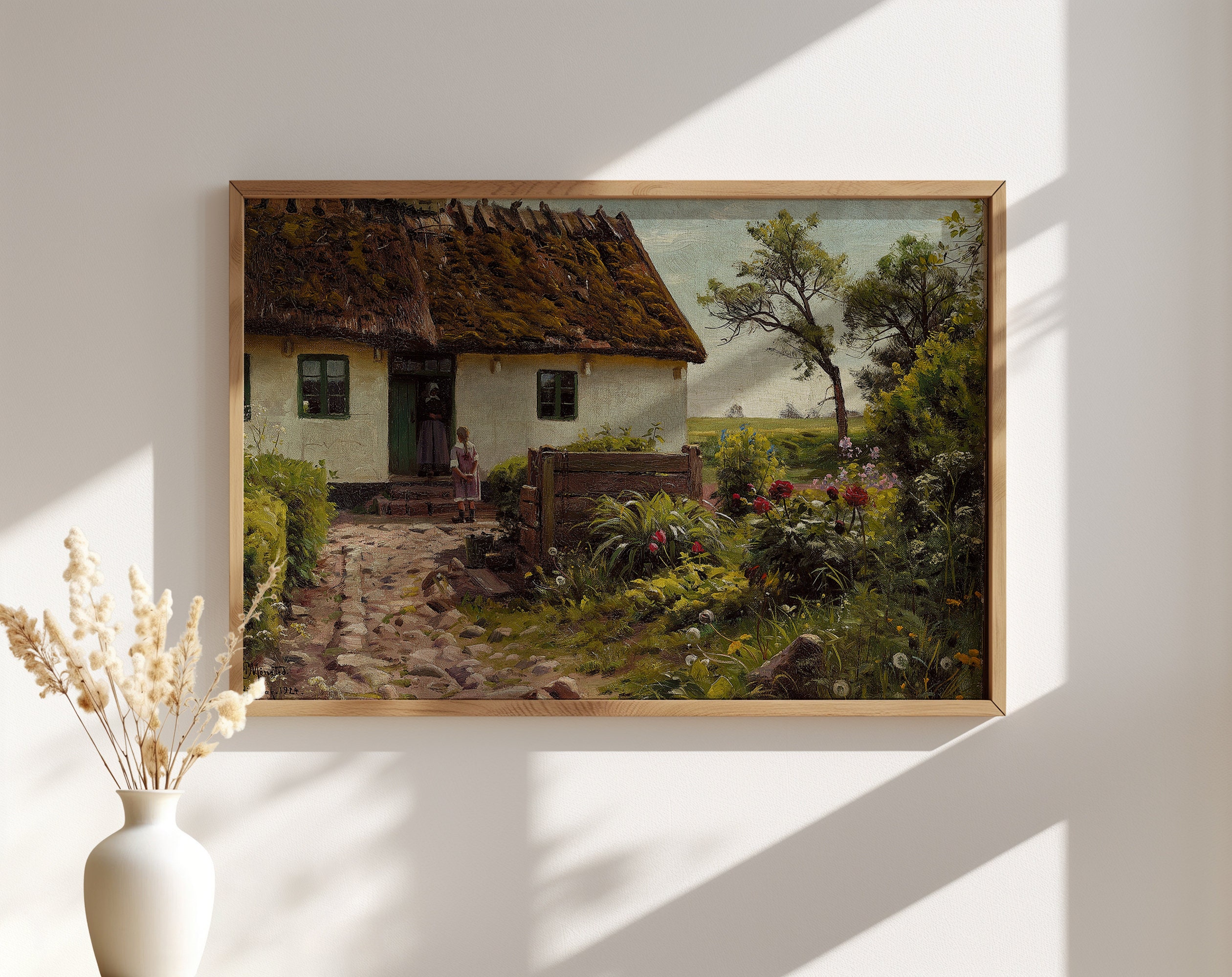 Farmhouse Cottag Painting, Vintage Art Print, Canvas Print Wall Art ...