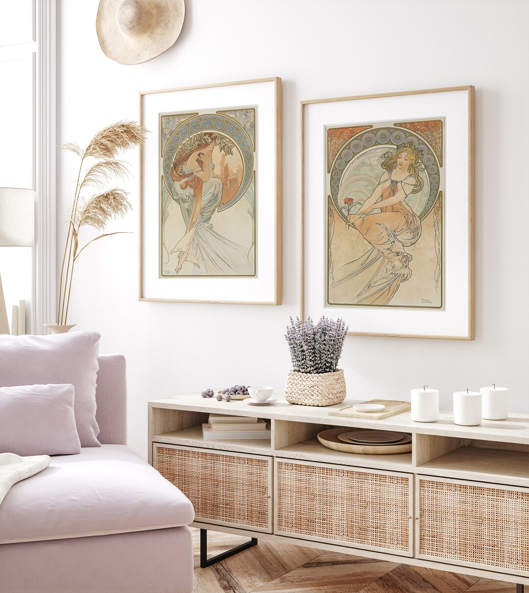 Alphonse Mucha Vintage Poster, Set mit zwei Vintage Kunstdrucken ...