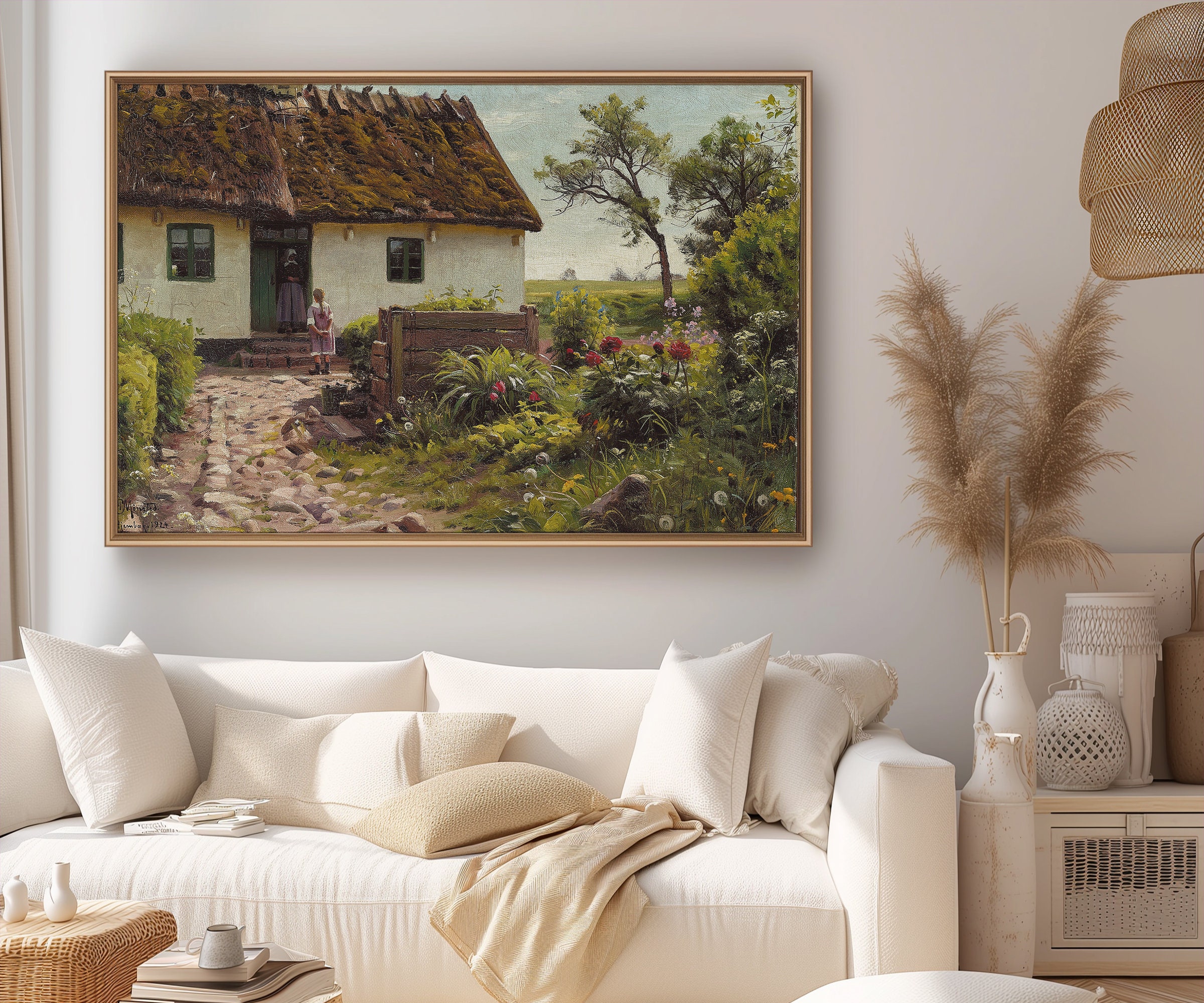 Farmhouse Cottag Painting, Vintage Art Print, Canvas Print Wall Art ...