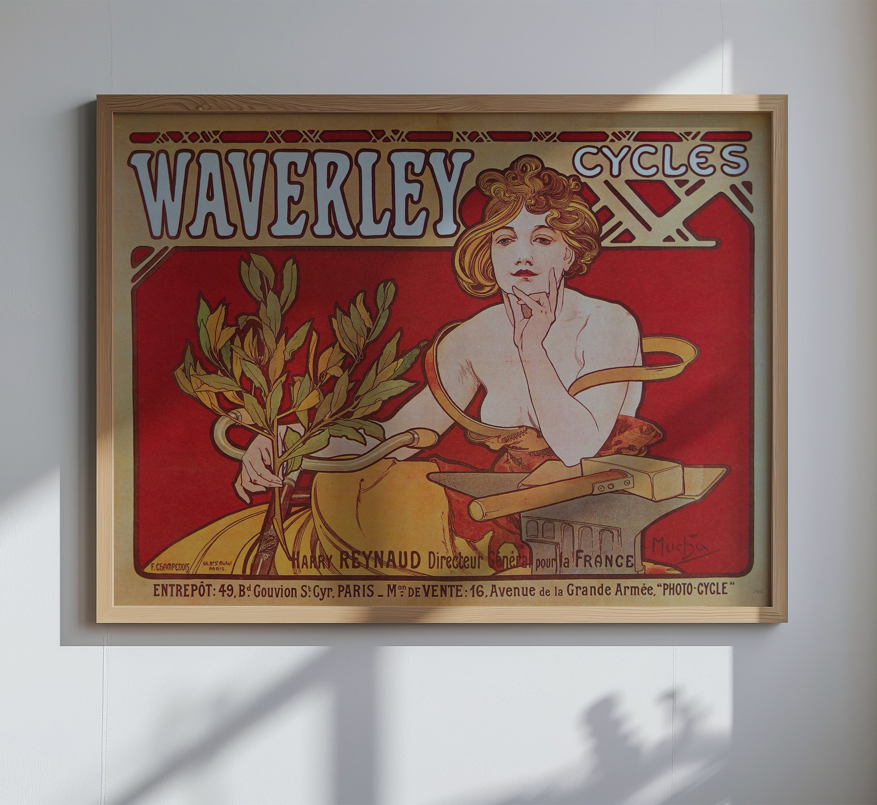 Alphonse Mucha Cycles Waverley, Vintage Art Print, Canvas Print Wall ...