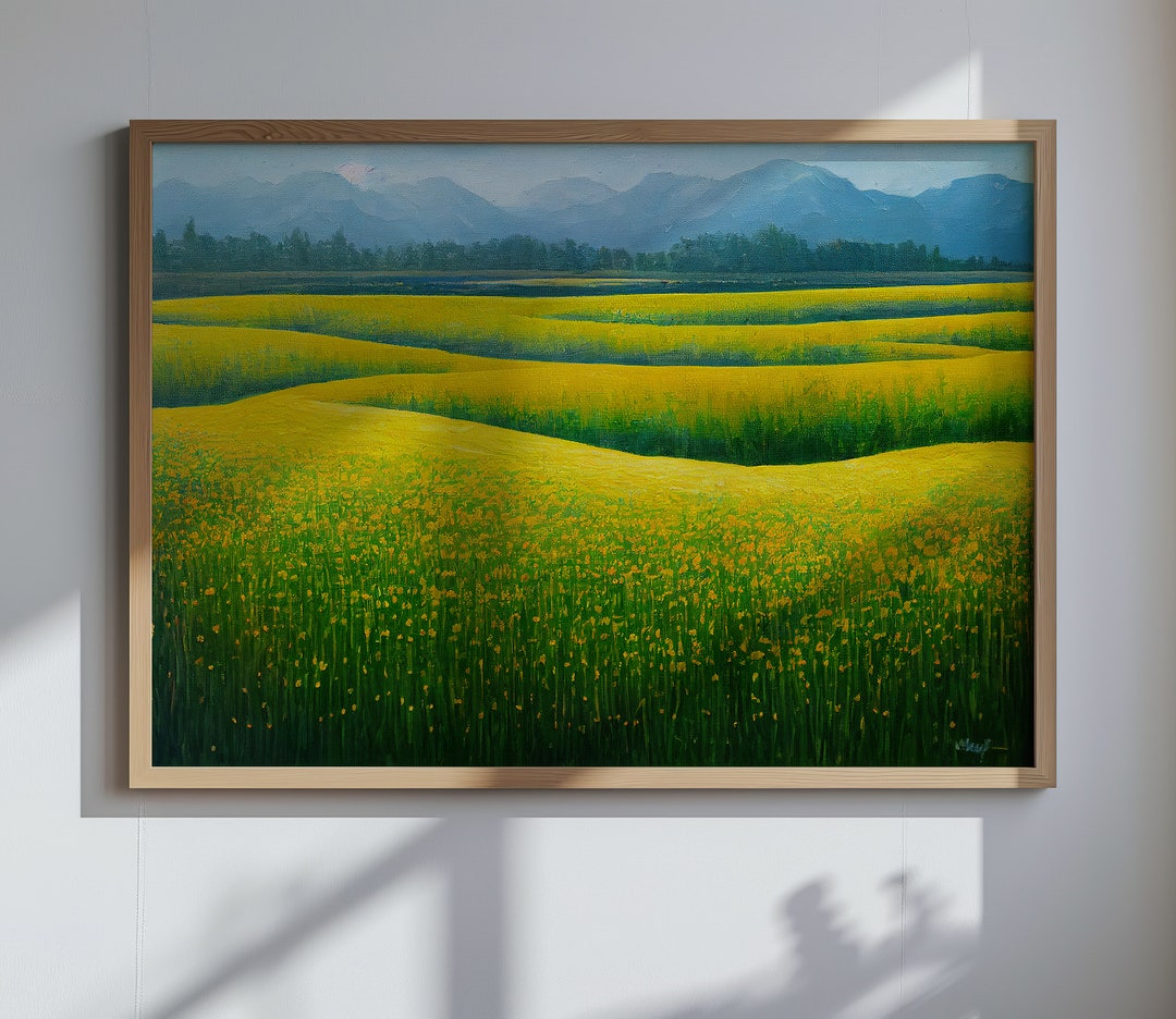 Yellow Flowers Field Painting, Vintage Art Print, Canvas Print Wall Art ...
