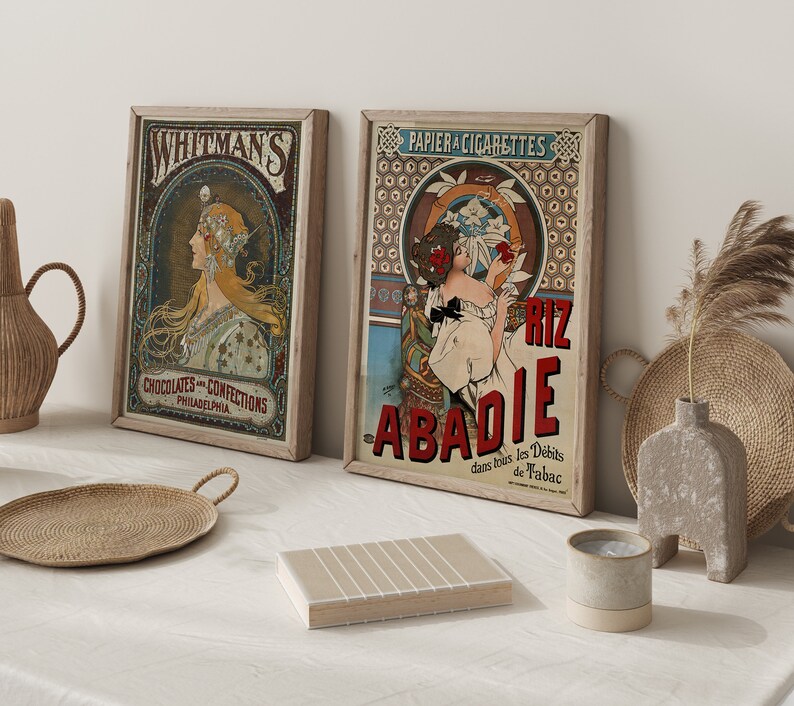 Alphonse Mucha Jugendstil, Set von zwei Vintage Kunstdrucke, Leinwand ...