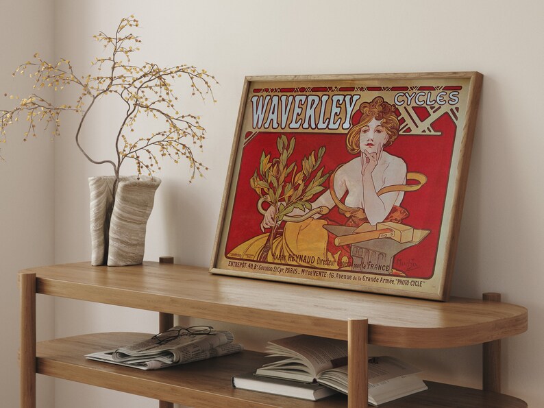 Alphonse Mucha Cycles Waverley, Vintage Art Print, Canvas Print Wall ...