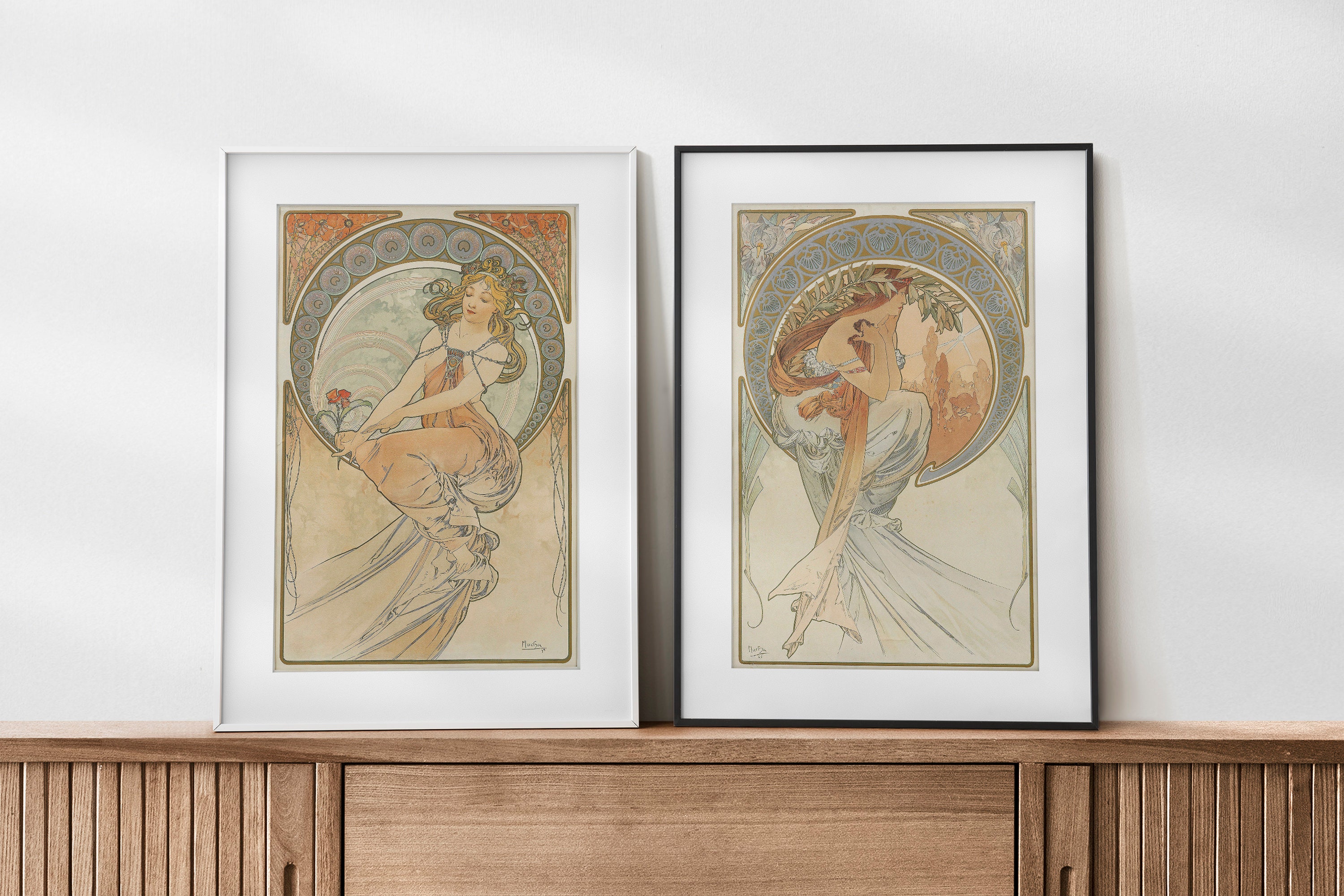 Alphonse Mucha Vintage Poster, Set mit zwei Vintage Kunstdrucken ...