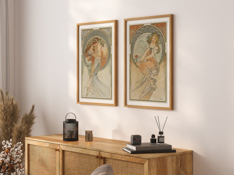 Alphonse Mucha Vintage Poster, Set mit zwei Vintage Kunstdrucken ...