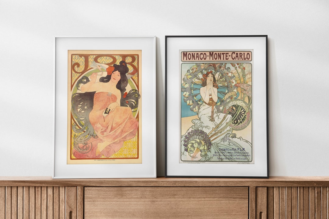 Alphonse Mucha Girls Posters, Set of Two Vintage Art Prints, Canvas ...