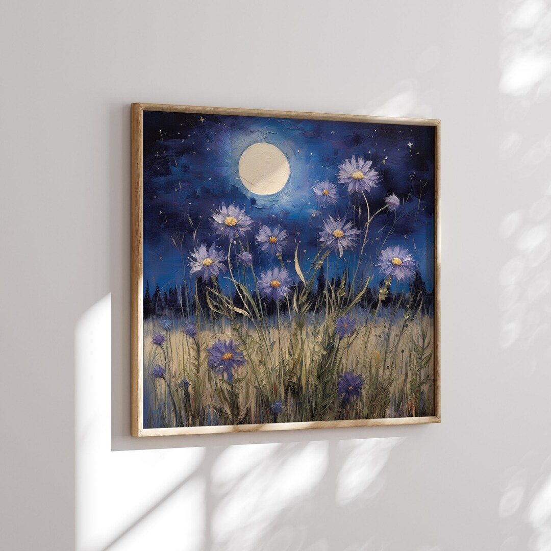 Dandelions Full Moon Vintage Painting, Vintage Art Print, Canvas Wall ...