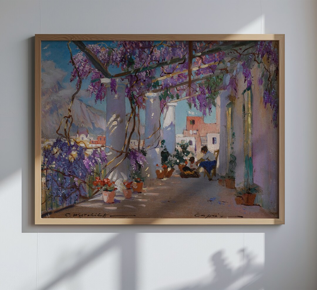 Veranda in Capri Painting, Vintage Art Print, Canvas Print Wall Art ...