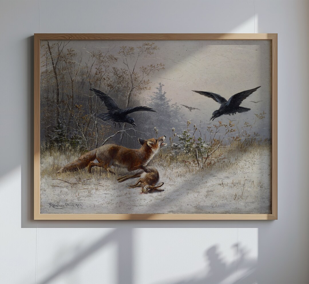 Fox Chasing Rabbits Painting, Vintage Art Print, Canvas Print Wall Art ...